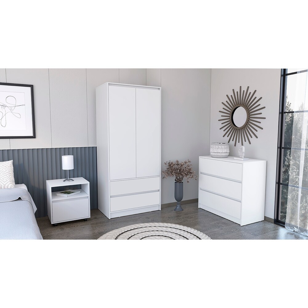 3 Piece Bedroom Set Nightstand Dresser Armoire White